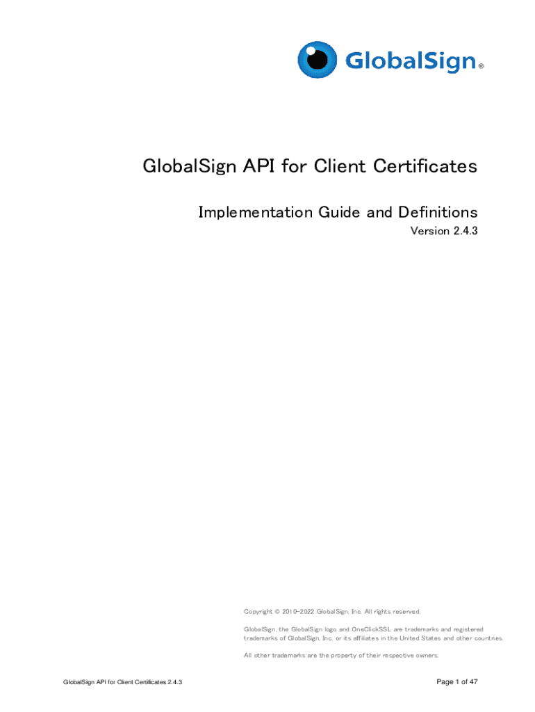 Fillable Online GlobalSign API for SSL Certificates Implementation ...