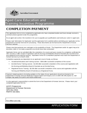 Aged Care Education and Training Incentive Program Doc Template | pdfFiller