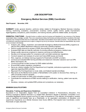 Fillable Online JOB DESCRIPTION Emergency Medical Services (EMS ...