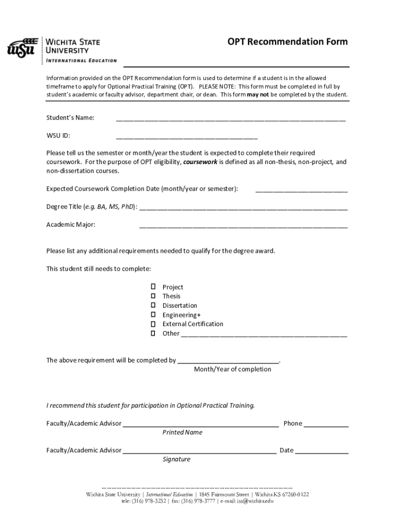 Fillable Online Post-Completion OPT - International Student Services ...