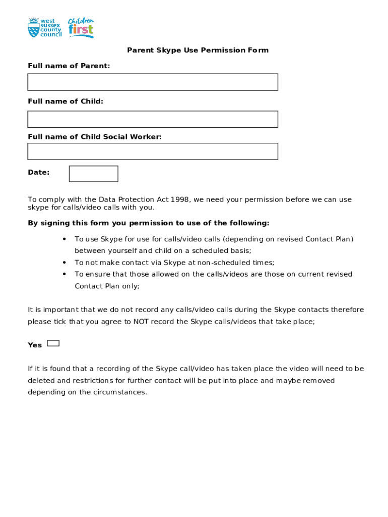 Parent Skype Use Permission Doc Template | pdfFiller