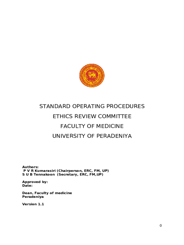 Ethics Review Committee Standard Operating Procedure ... - med pdn ac Doc Template | pdfFiller