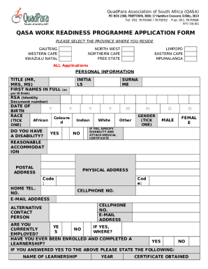qasa work readiness programme application Doc Template | pdfFiller