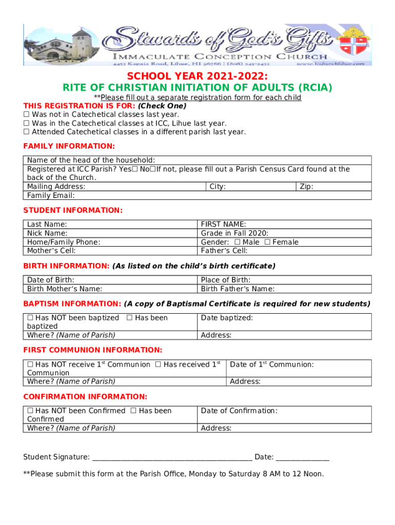 RCIA Registration Gladstone, MO Doc Template | pdfFiller