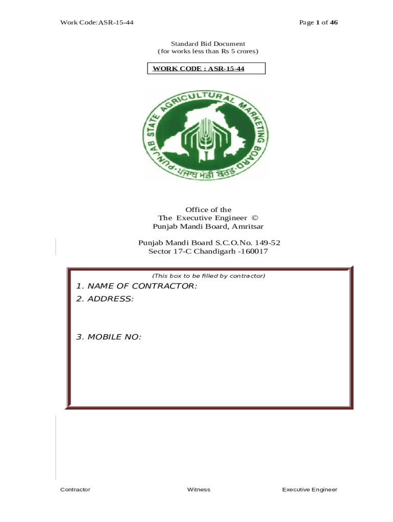 Punjab Mandi Board, Amritsar Doc Template | pdfFiller