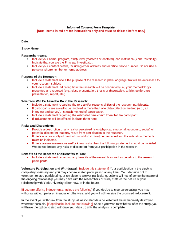 Ined Consent Template - York University Doc Template | pdfFiller