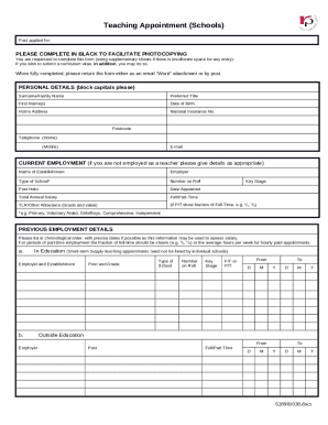 Application - Teaching - Sandringham School Doc Template | pdfFiller