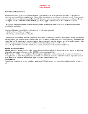 C.P.M. Application for Recertification and Lifetime Certification Doc ...