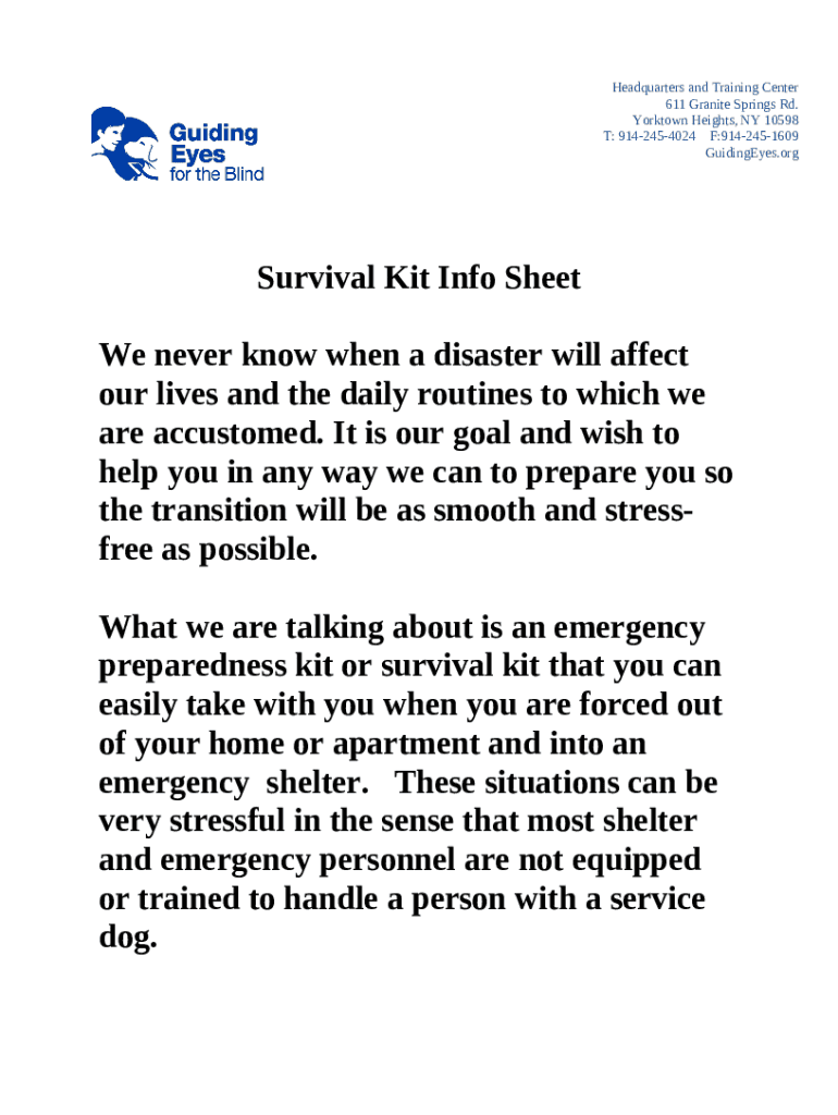 Survival Kit Info Sheet Doc Template | pdfFiller
