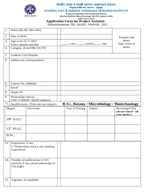 Application for Project Associate - csir-csmcri Doc Template | pdfFiller