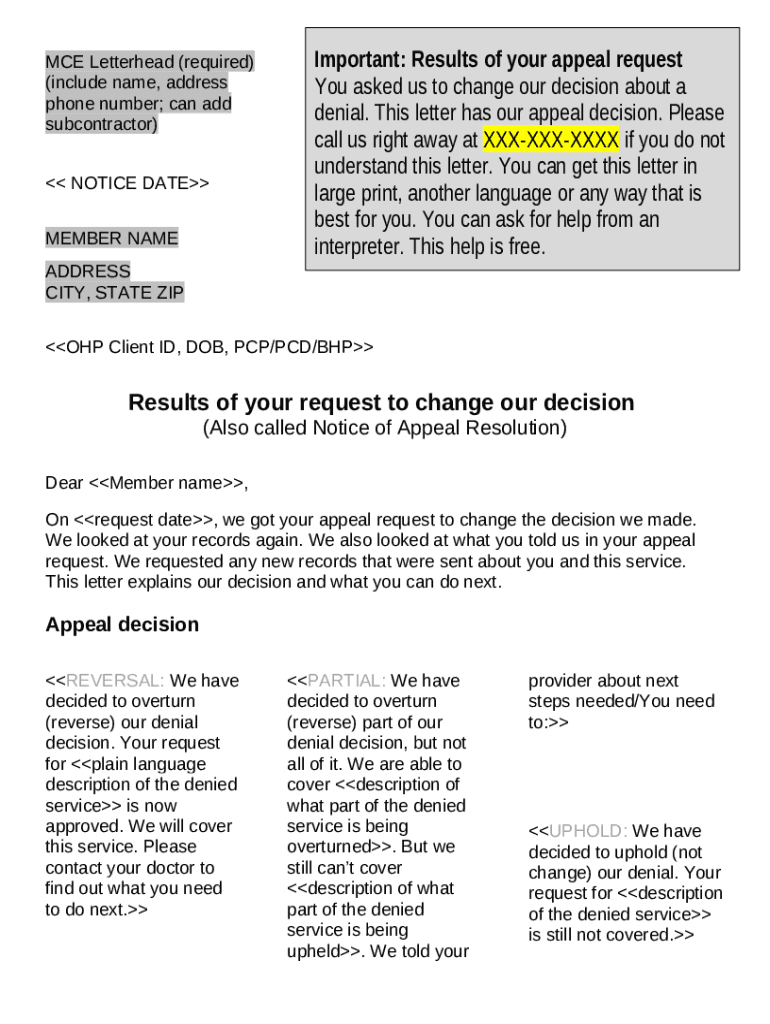 OHP 2406-N NOAR Narrative - Notice of Appeal Resolution - Alternative template Doc Template ...