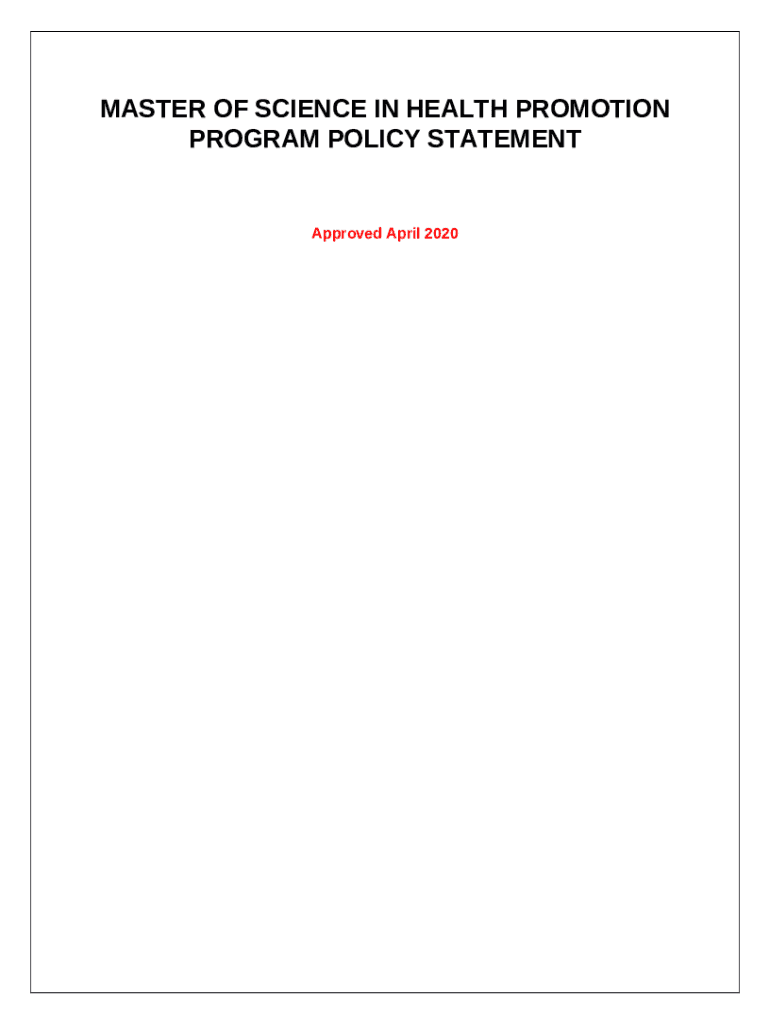 master of science in health promotion program policy statement Doc Template | pdfFiller