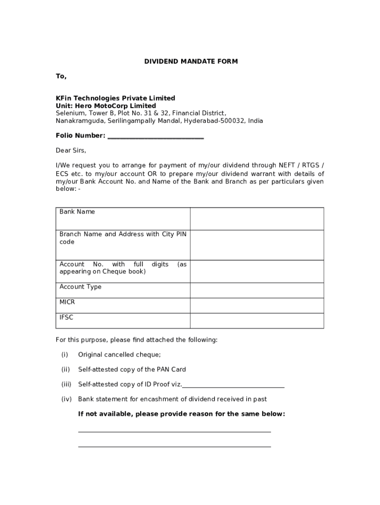Dividend Revalidation DOCX - Hero MotoCorp Doc Template | pdfFiller