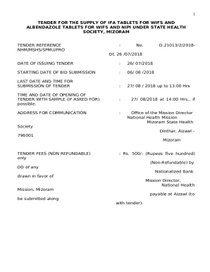 TENDER FOR THE SUPPLY OF IFA TABLETS FOR WIFS AND Doc Template | pdfFiller