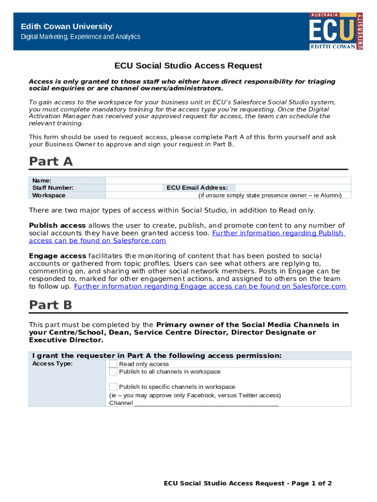ECU WebCMS Social Studio Request . Ination about gaining access to ECUs ...