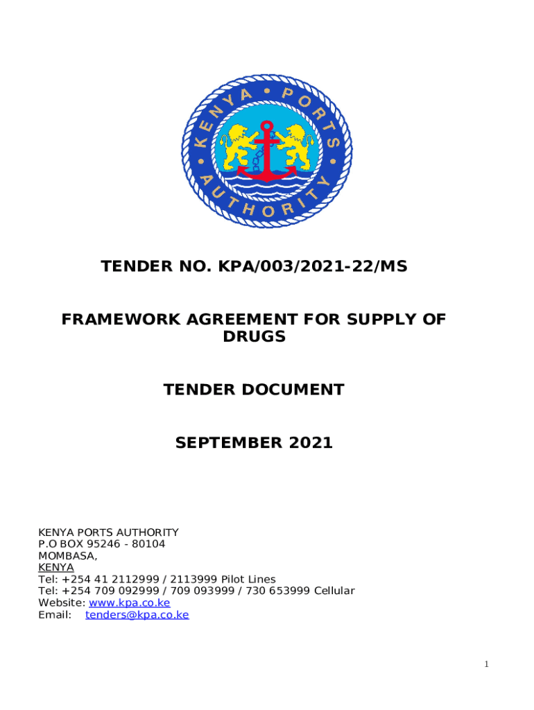 tender no. kpa/003/2021-22/ms framework agreement for ... - kpa co Doc Template | pdfFiller