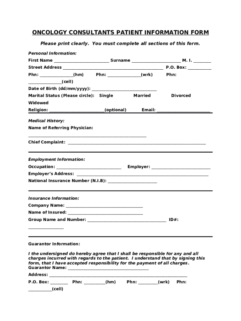 oncology consultants patient ination Doc Template | pdfFiller