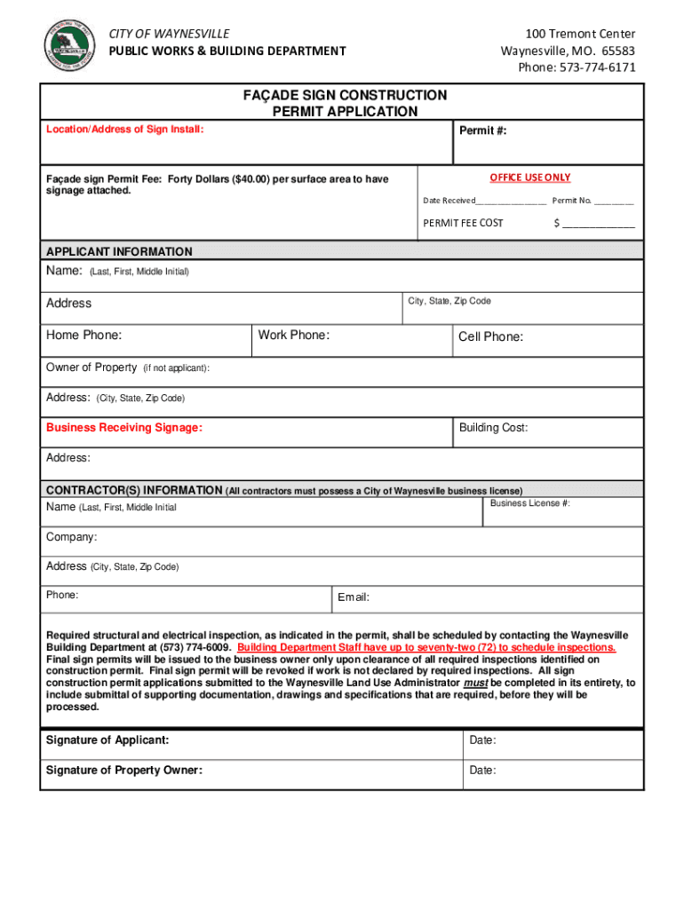 Fillable Online Faade Sign Construction Permit Application - Municipal Impact Fax Email Print ...
