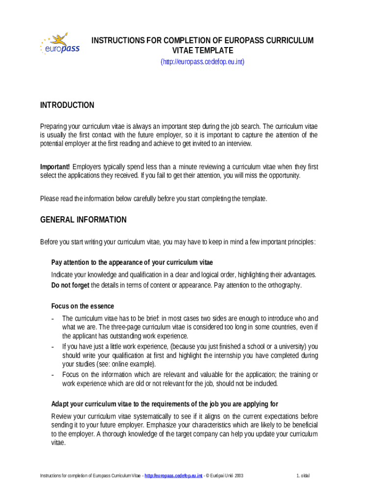 What is a Europass CV Examples, Template & Usage in 2023 Doc Template ...
