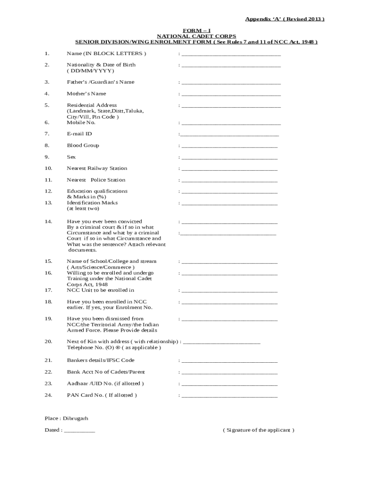 CADET ENROLMENT (SENIOR DIV/SWING) Appendix ... Doc Template | pdfFiller