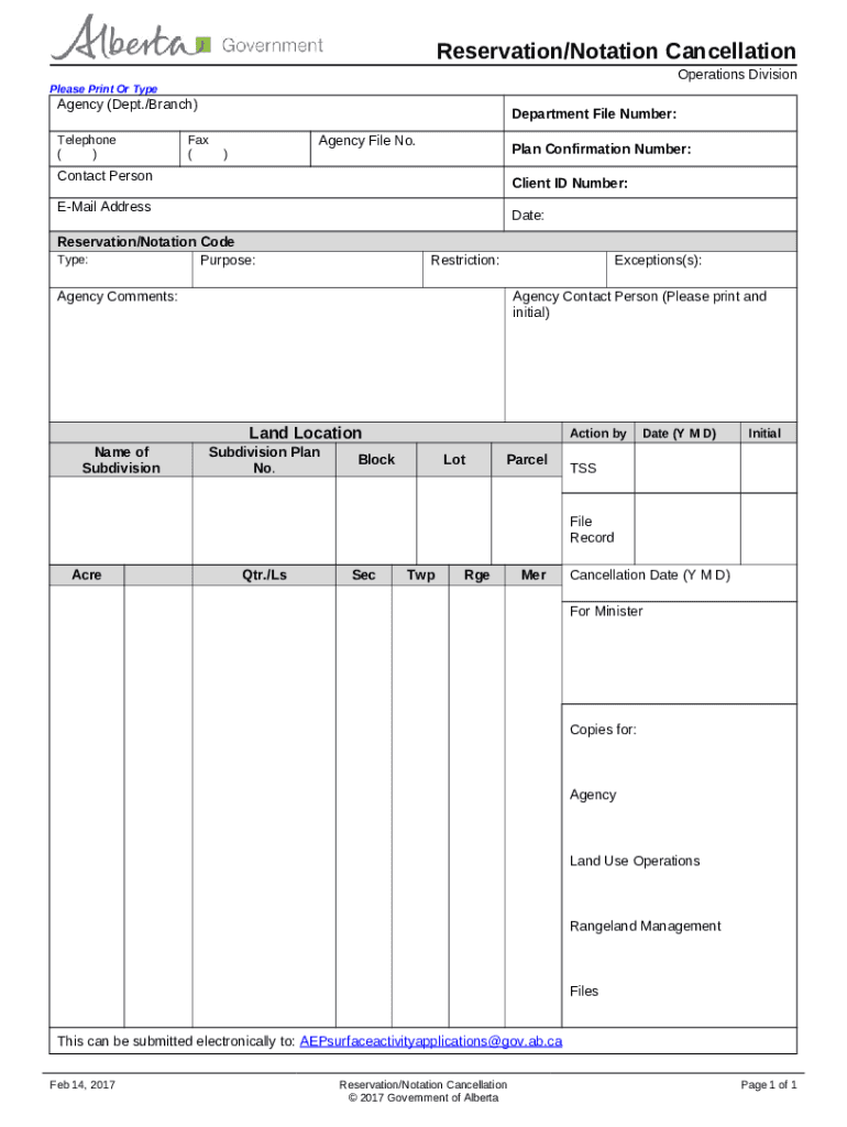 Reservation/Notation Cancellation . AEP s Doc Template | pdfFiller