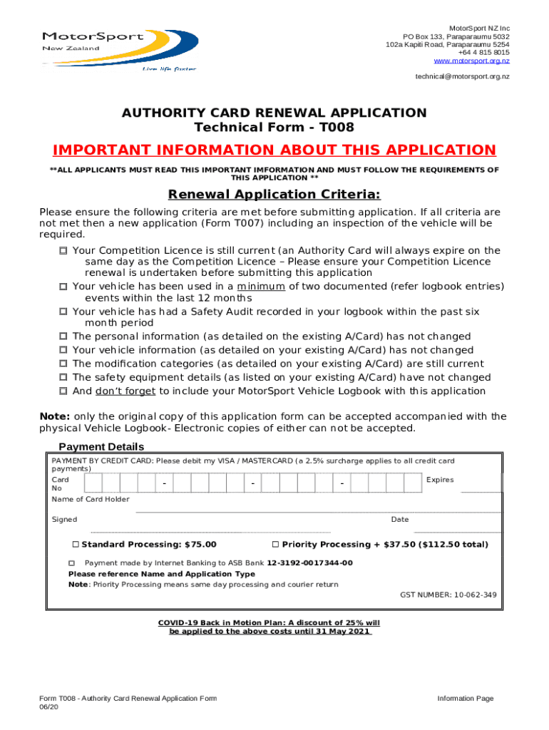 AUTHORITY CARD RENEWAL Doc Template | pdfFiller