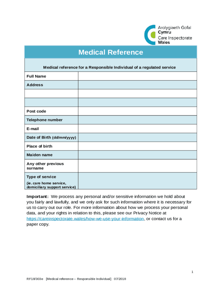 Medical Reference - Care Inspectorate Wales Doc Template | pdfFiller
