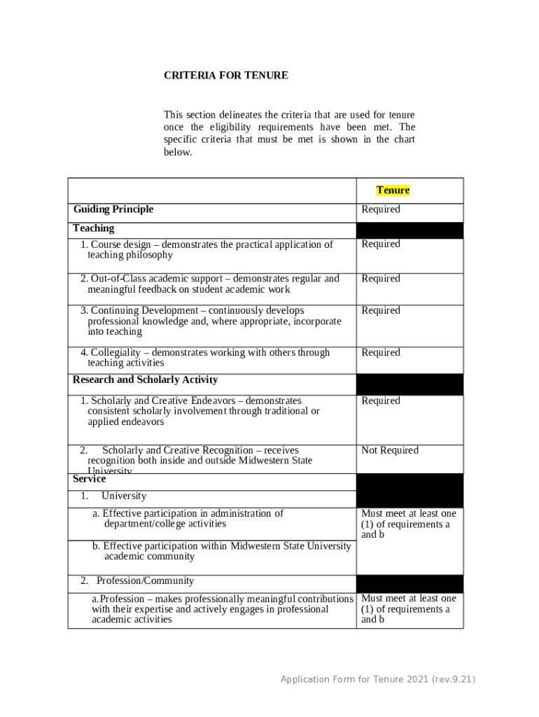 2021 Application for Tenure Doc Template | pdfFiller