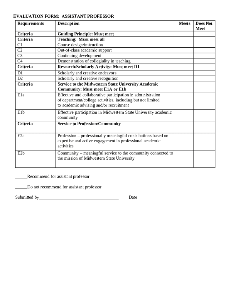 2021 Assistant Professor Evaluation Doc Template | pdfFiller