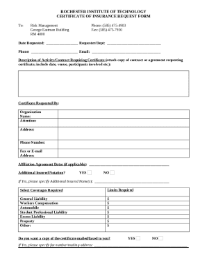 Certificate of Insurance Requests - Risk Management Doc Template ...