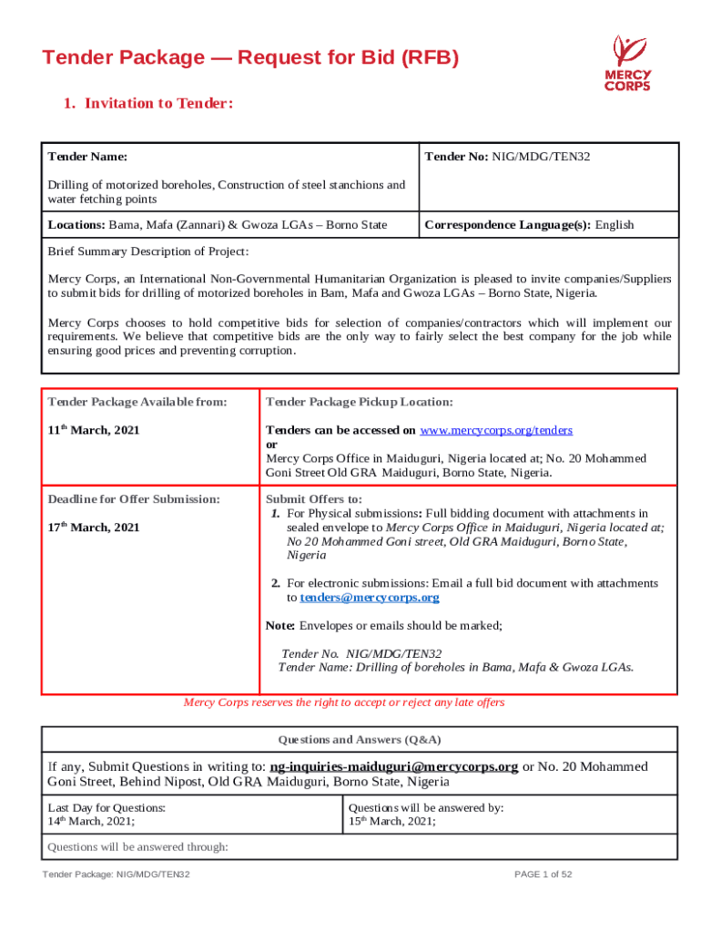 Request for Bid (RFB) Invitation to Tender - Mercy Corps Doc Template ...