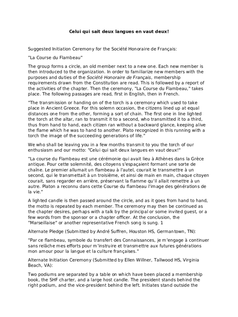 Sample Induction Ceremonies Doc Template | pdfFiller