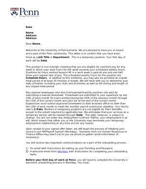 Penn Workday Temporary Worker Offer Letter Doc Template | pdfFiller
