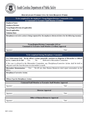 Disciplinary/Corrective Action Request Doc Template | pdfFiller