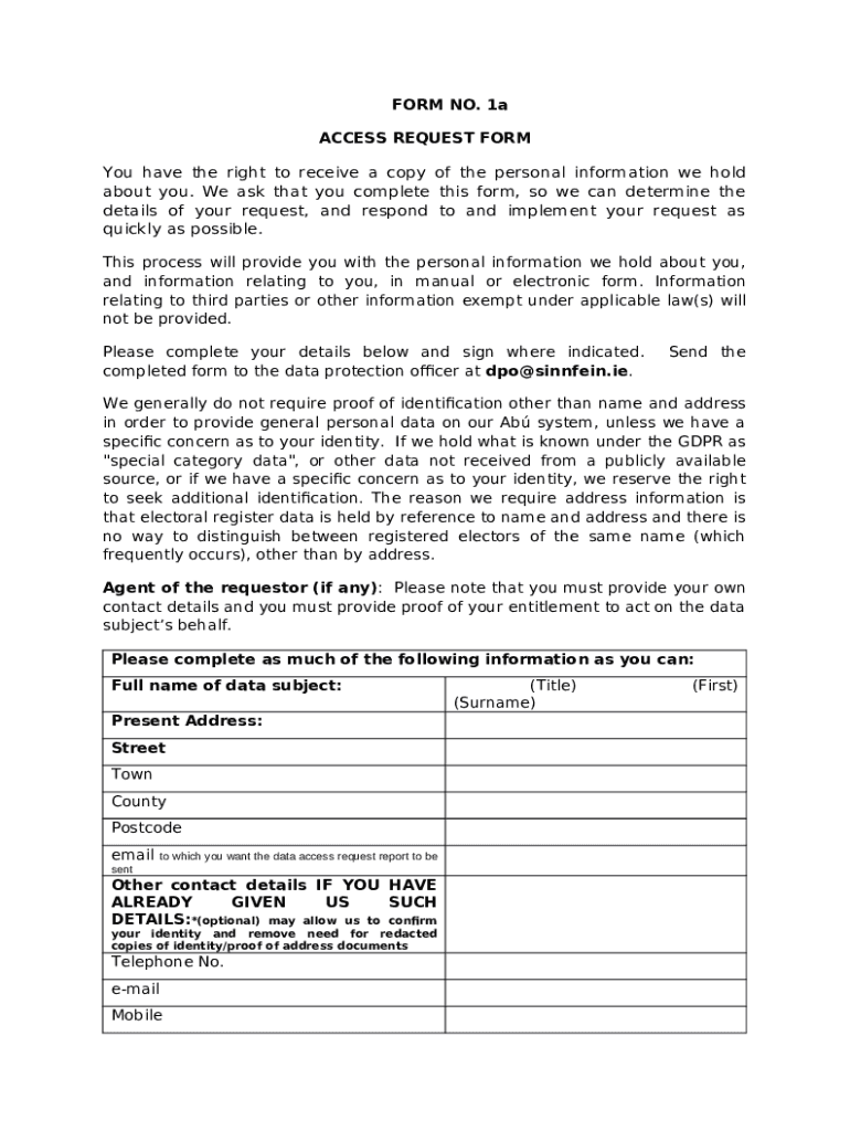 NO. 1a ACCESS REQUEST You have the right ... Doc Template | pdfFiller
