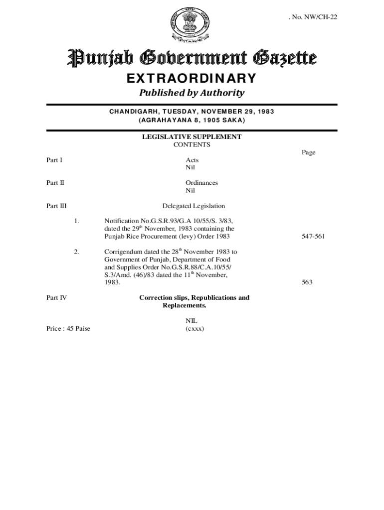 Fillable Online Punjab Government Gazette - India Code Fax Email Print ...