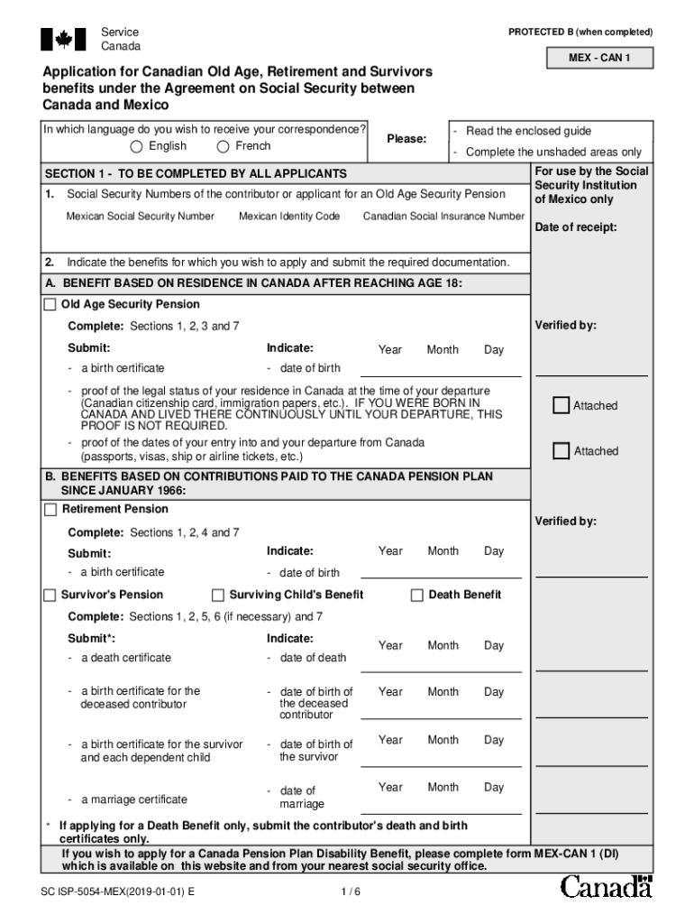 Fillable Online Mexico/Canada Agreement - Application for Canadian Old ...