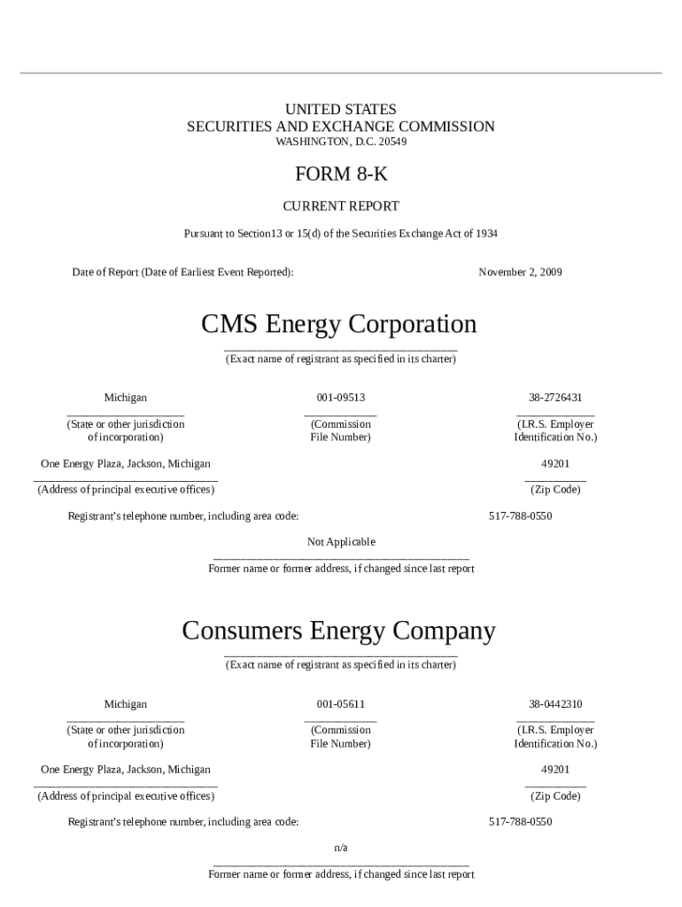 CMS Energy Corporation Doc Template | pdfFiller