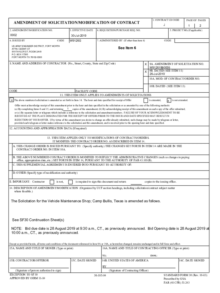 Fillable Online amendment of solicitation/modification of contract ...