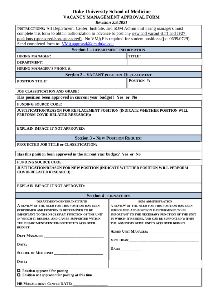 VACANCY MANAGEMENT APPROVAL ... - Yumpu - hr duke Doc Template | pdfFiller