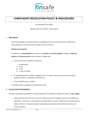 Fillable Online Complaints Resolution: Policy Framework and Best ...