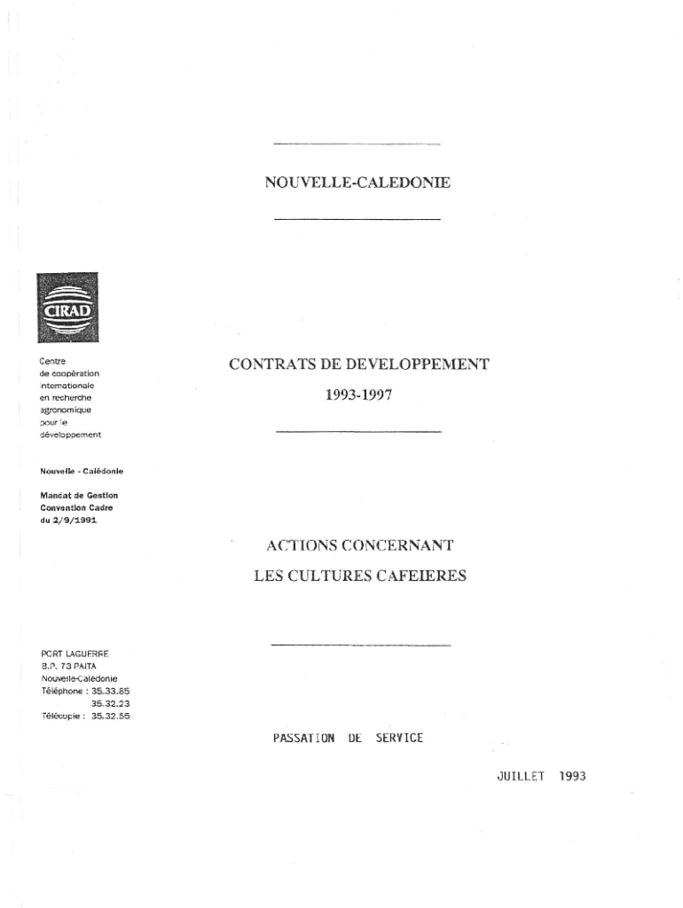 Fillable Online agritrop cirad N 0 UVELLE-CALEDONIE CONTRATS DE DEVELOPPEiVIENT Fax Email Print ...