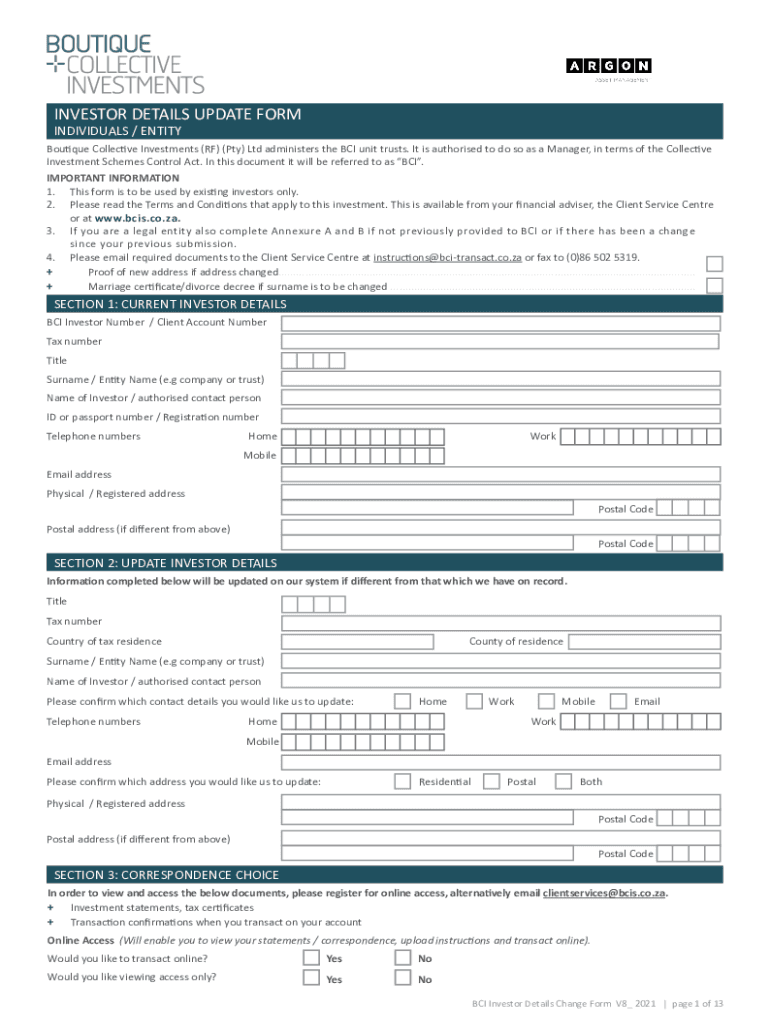 Fillable Online Investor Details Update Form Fax Email Print - pdfFiller