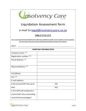 Fillable Online Liquidation Assessment form Insolvency Care Fax Email ...