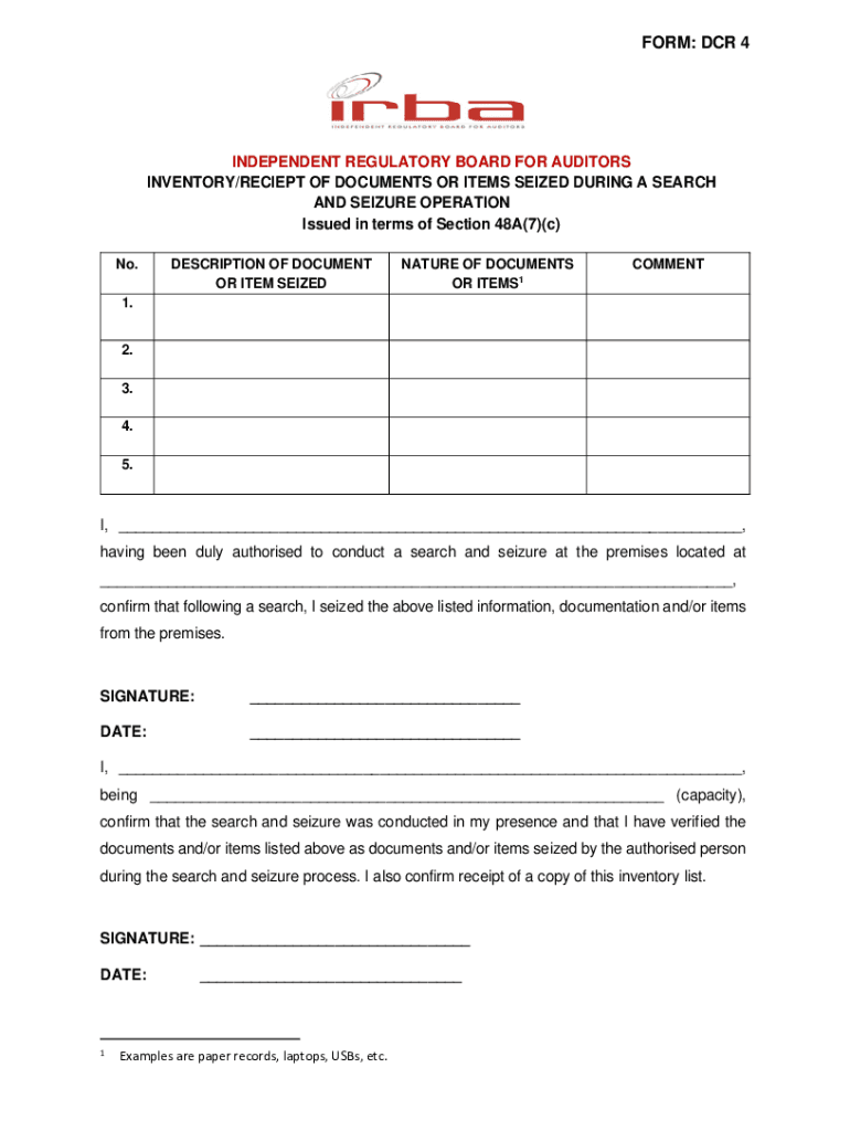 Fillable Online FORM: DCR 4 - IRBA Fax Email Print - pdfFiller