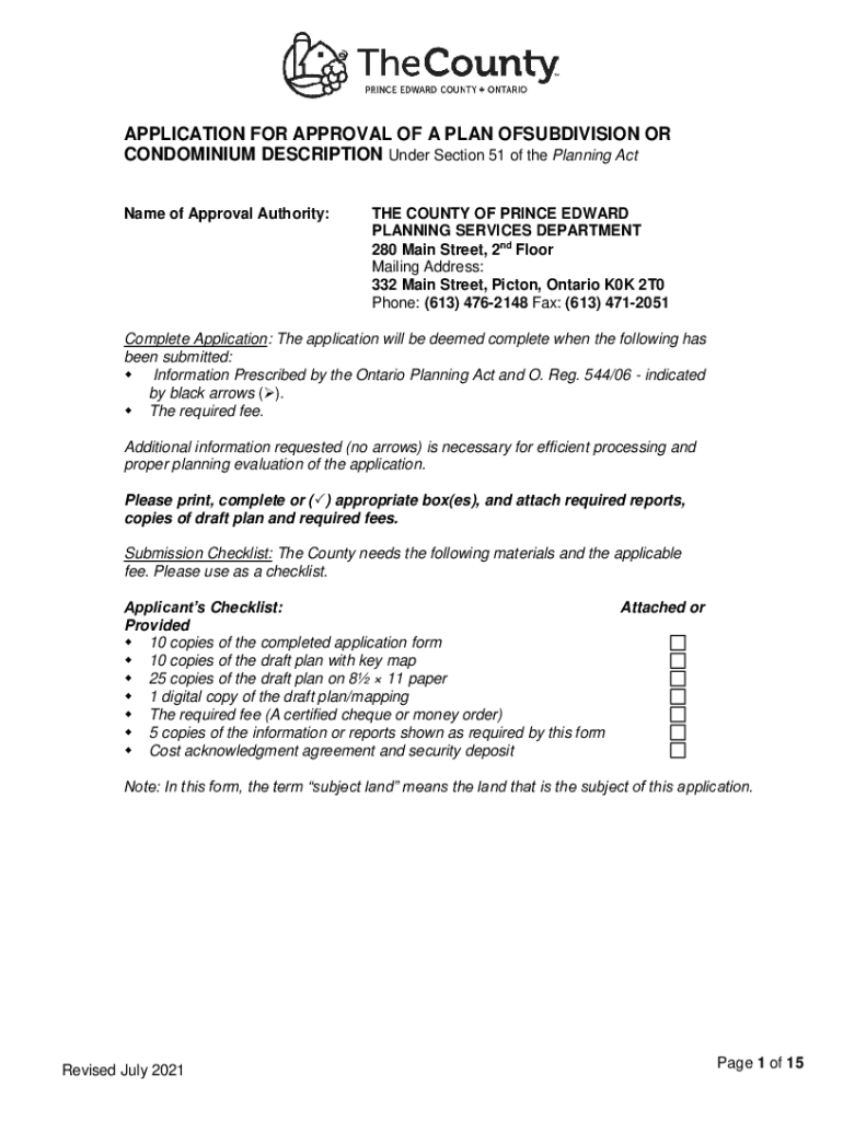 Fillable Online Plan of Subdivision or Condo Application - Prince ...