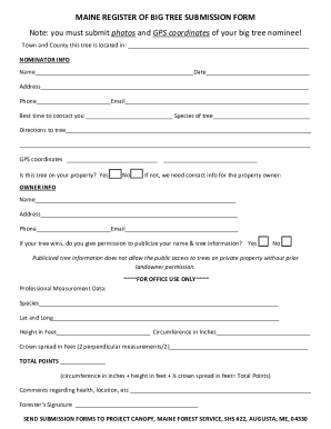 Fillable Online MAINE REGISTER OF BIG TREE SUBMISSION FORM Note Fax ...