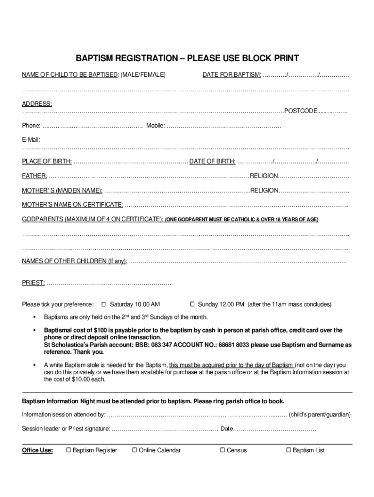 Fillable Online Baptism Application form updated October 2022 Fax Email ...
