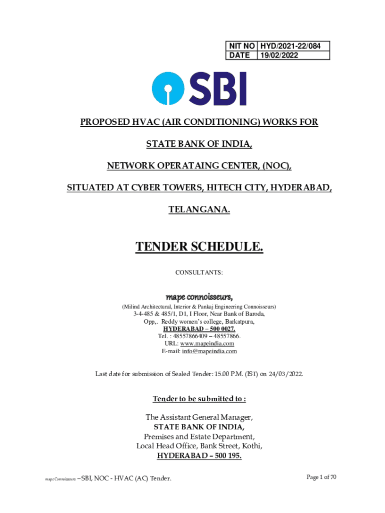 Fillable Online SBI, NOC - HVAC (AC) Tender Fax Email Print - pdfFiller