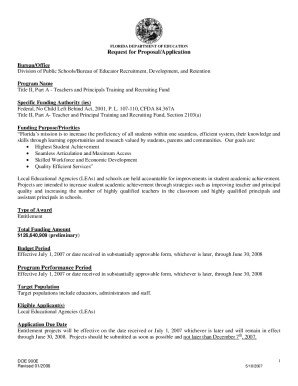 Fillable Online info fldoe Request for Proposal/Application Program Performance Period Fax Email ...